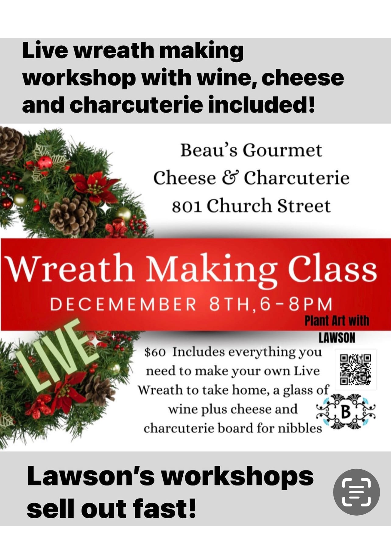 Live Wreath Making Class @ Beau’s Gourmet Cheese and Charcuterie - LYH – Lynchburg Tourism